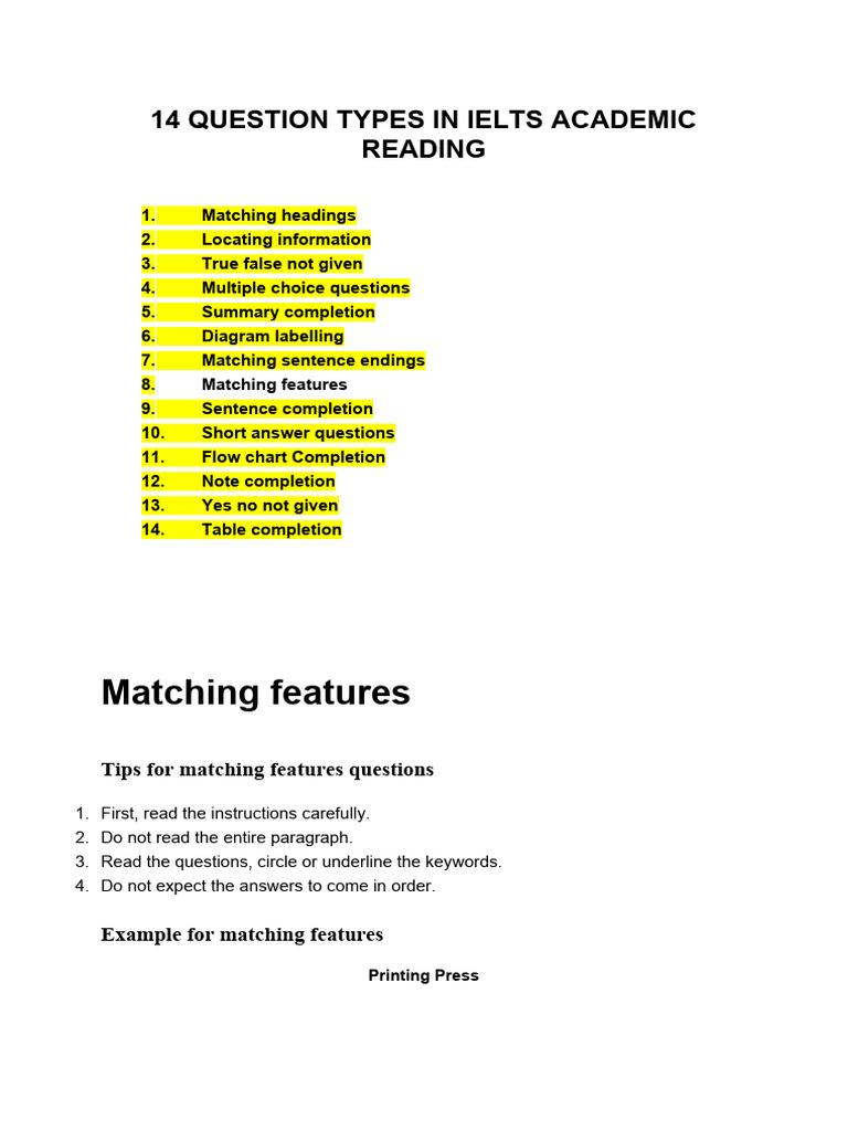 8-IELTS Academic Reading Matching features-WITH ANSWERS | PDF ...