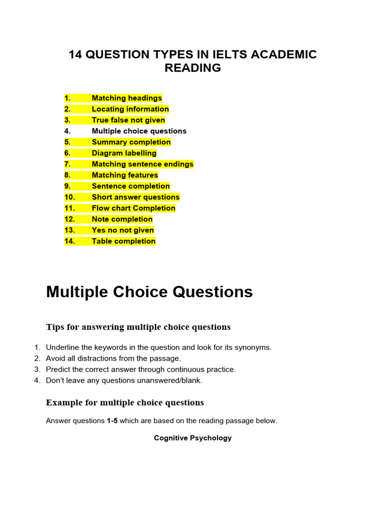 4-IELTS Academic Reading Multiple Choice Questions-WITH ANSWERS | PDF ...