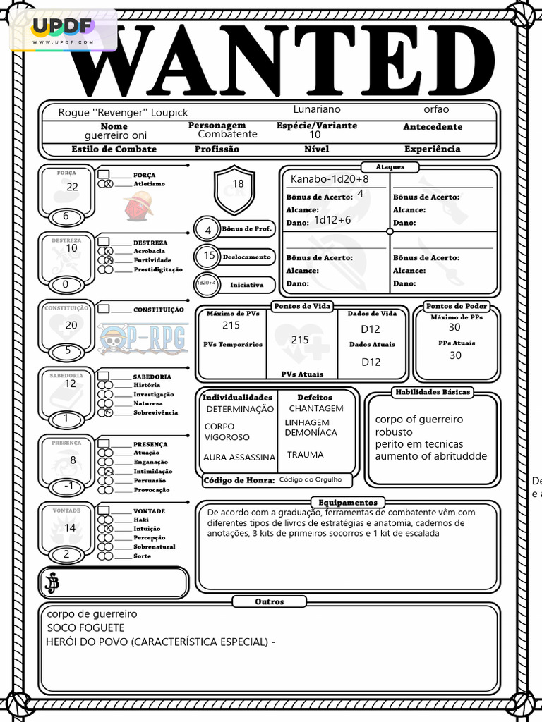 OP RPG Ficha V1.5 - Impressao | PDF