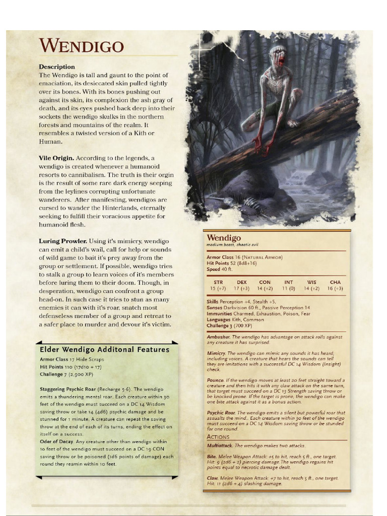 Wendigo DND Monster Homebrew | PDF