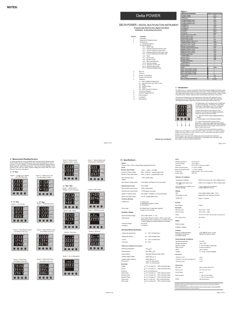 Manual Rish Delta-Power R Y B Rev B | PDF | Relay | Ac Power