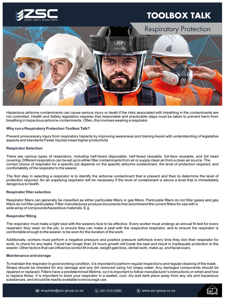 Respiratory Protection Zenith Safety Toolbox Talks | Download Free PDF ...