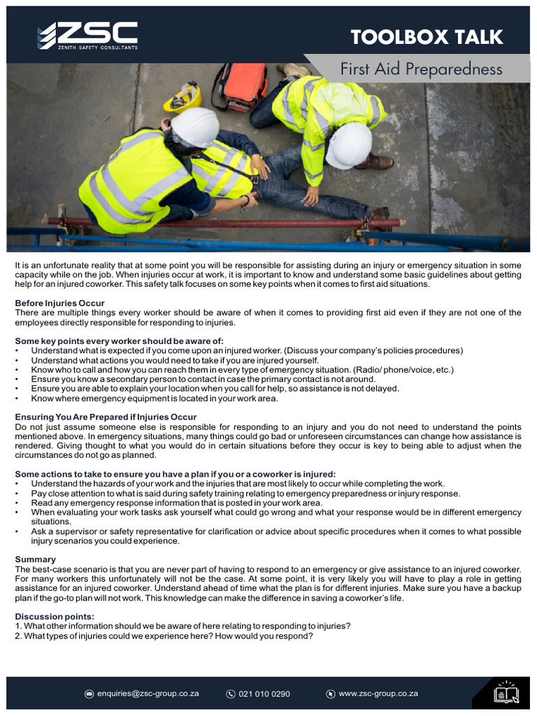 Firstaid Preparedness Zenith Safety Toolbox Talks | PDF | Emergency ...