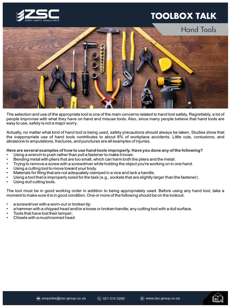 Hand Tools Zenith Safety Toolbox Talks | PDF