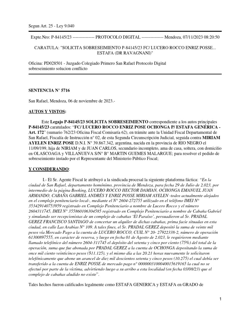 62 - JPC - SR - P8414523 - Sentencia - Sobreseimiento - Tramite - Escrito - PDF Expires ...