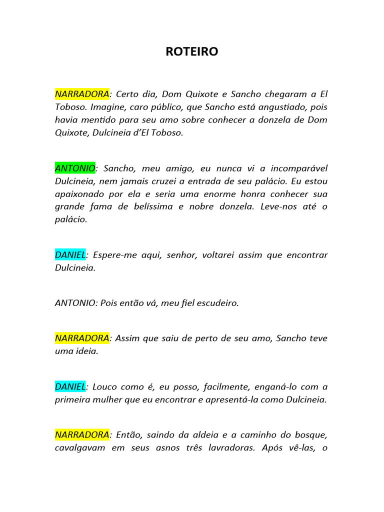 Roteiro Da Peça Dom Quixote | PDF | Daniel (personagem Bíblica)
