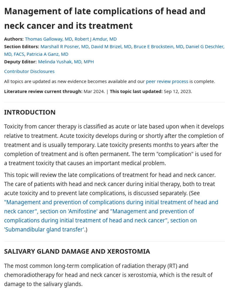 Late Complications Of Head And Neck Cancer And Its Treatment Pdf