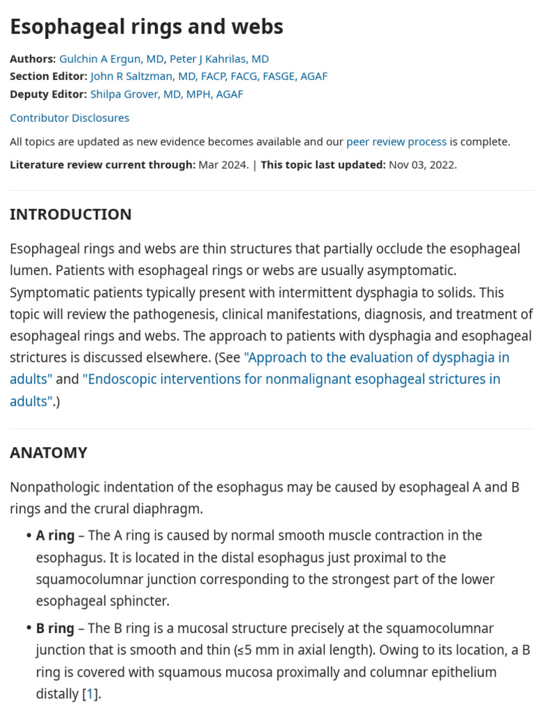 Esophageal Rings and Webs | PDF | Esophagus | Gastroesophageal Reflux ...