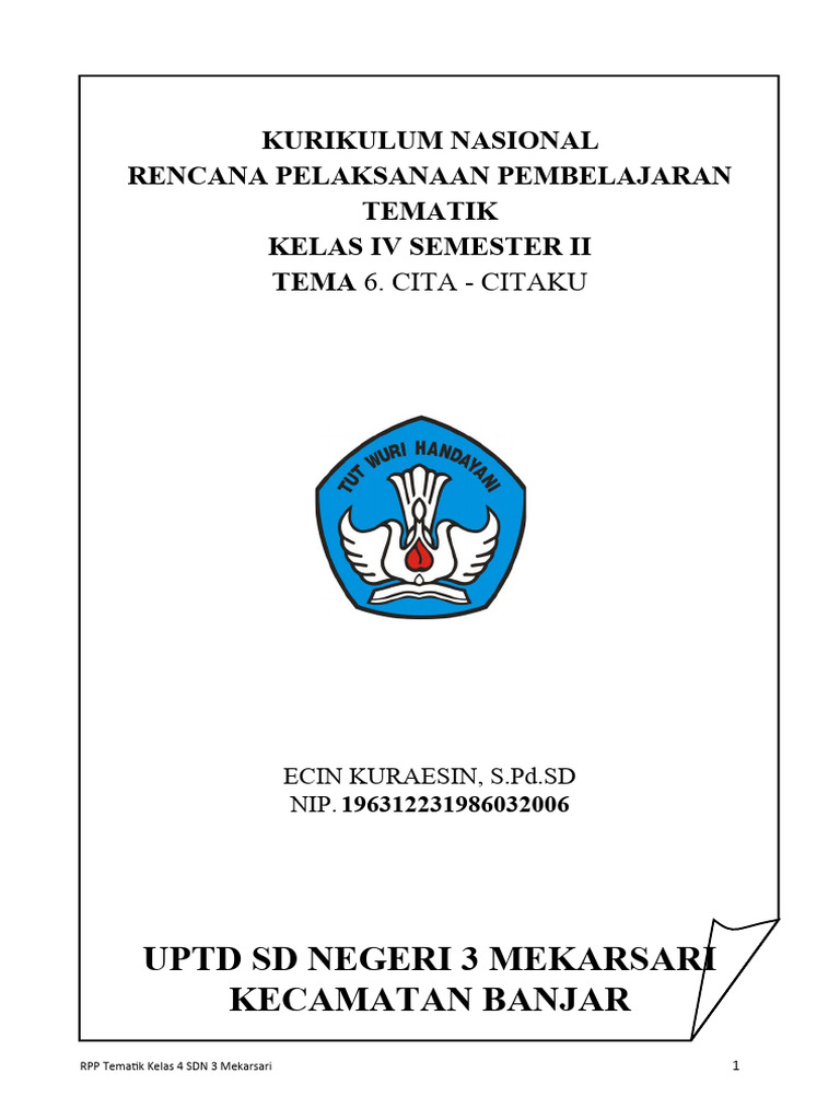 RPP Kelas 4 Tema 6 Revisi 2018 | PDF