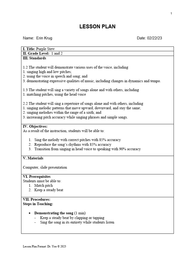 Purple Stew Lesson Plan | Download Free PDF | Singing | Music Theory