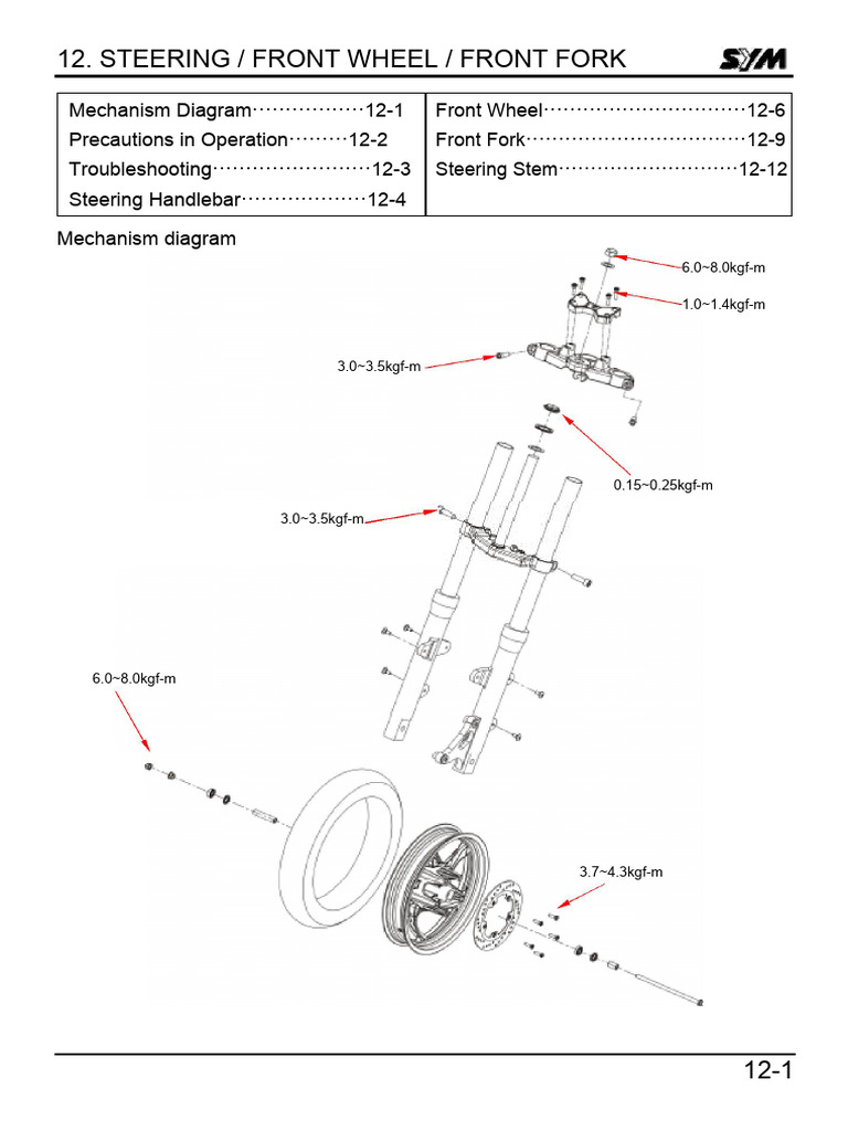 12 Steering Front Wheelfront Fork | PDF | Bearing (Mechanical) | Axle