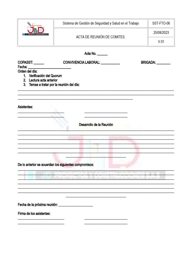 Acta de Reunión COPASST 2023 | PDF