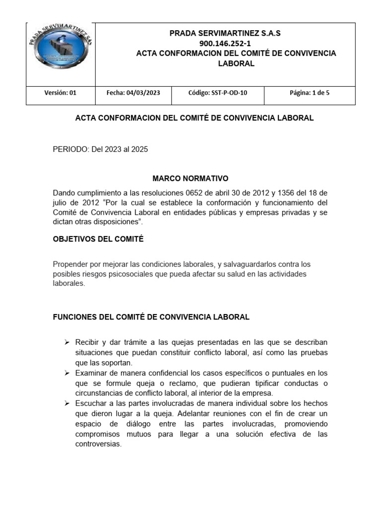 Comité de Convivencia Laboral 2023-2025 | PDF | Gobierno