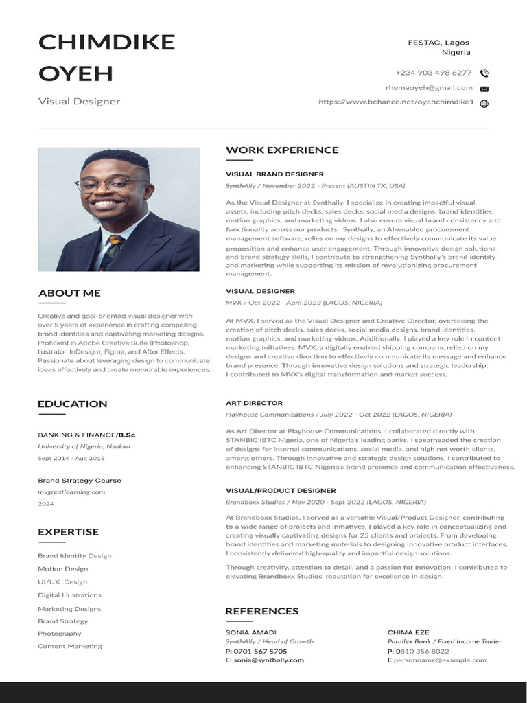 Visual Designer Chimdike Oyeh's Resume | PDF | Communication Design | Brand