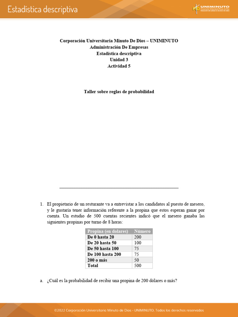 Uni3 Act5 Taller Reg de Pro | PDF | Probabilidad
