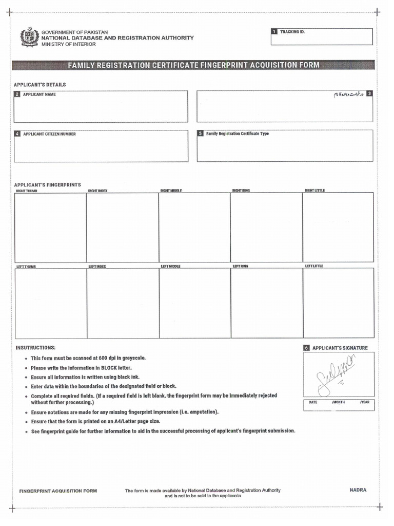 FRC Fingerprint Form | PDF