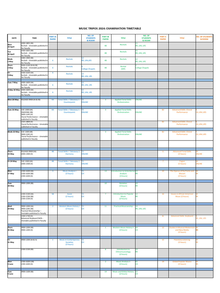 Final Examination Timetable 2024 Student Version | PDF | Music Theory ...