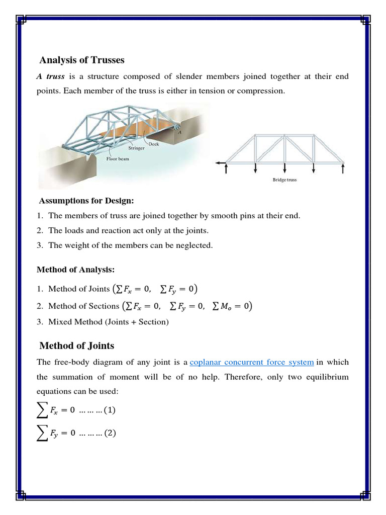 Analysis of Truss Structures | PDF | Truss | Bridge