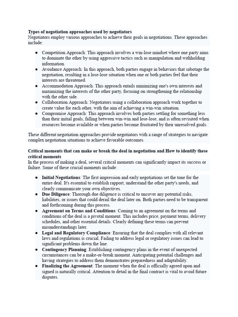 Types of Negotiation Approaches Used by Negotiators | PDF | Negotiation ...