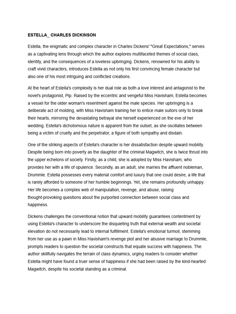 Estella: A Complex Character Study | PDF | Estella (Great Expectations ...