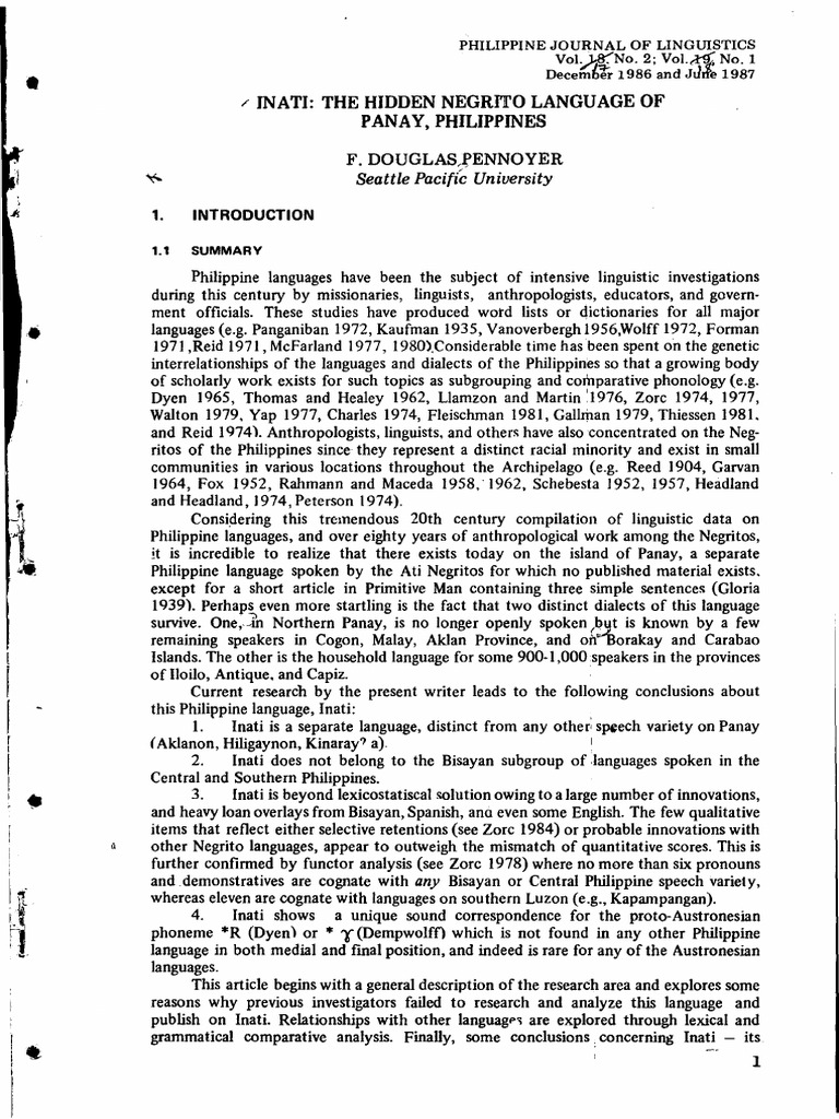 03 - Inati - The Hidden Negrito Language of Panay, Philippines | PDF | Phoneme | Linguistics