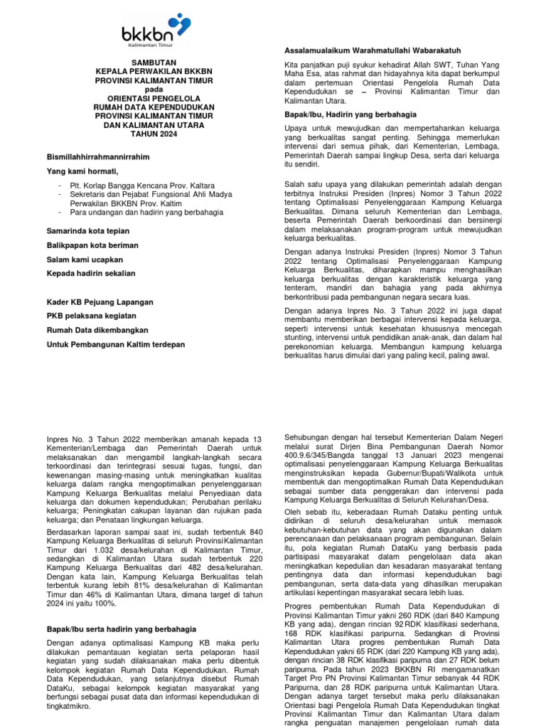 Sambutan Kaper RDK 2024 | PDF