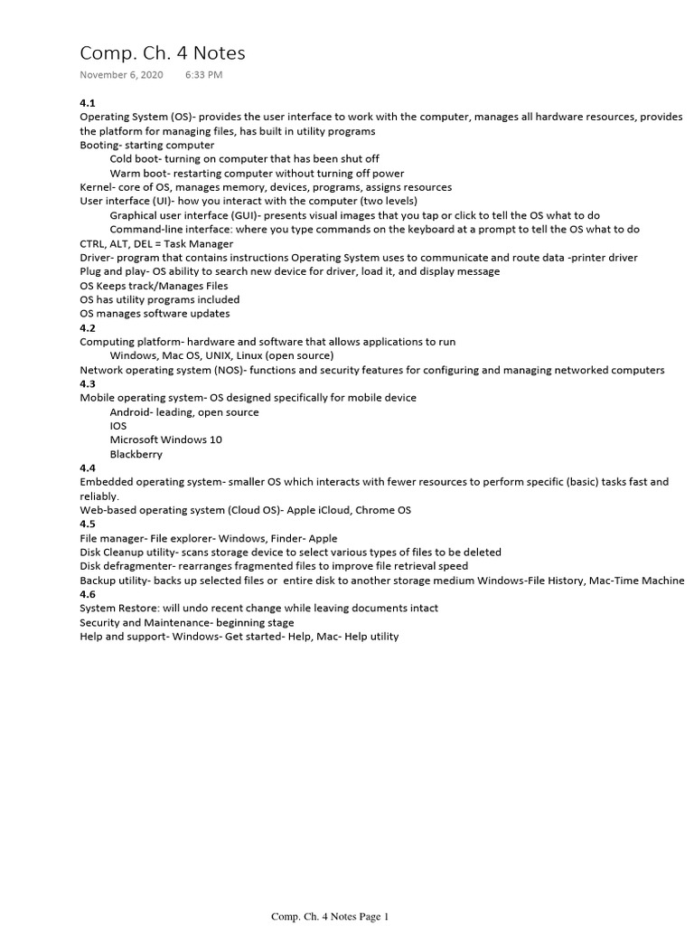Comp Ch 4 Notes As Pdf Pdf