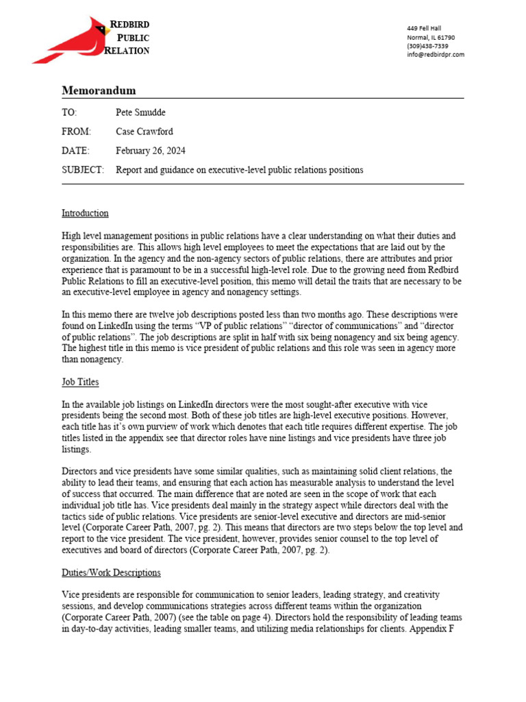 Crawford Job Memo | PDF | Public Relations | Leadership