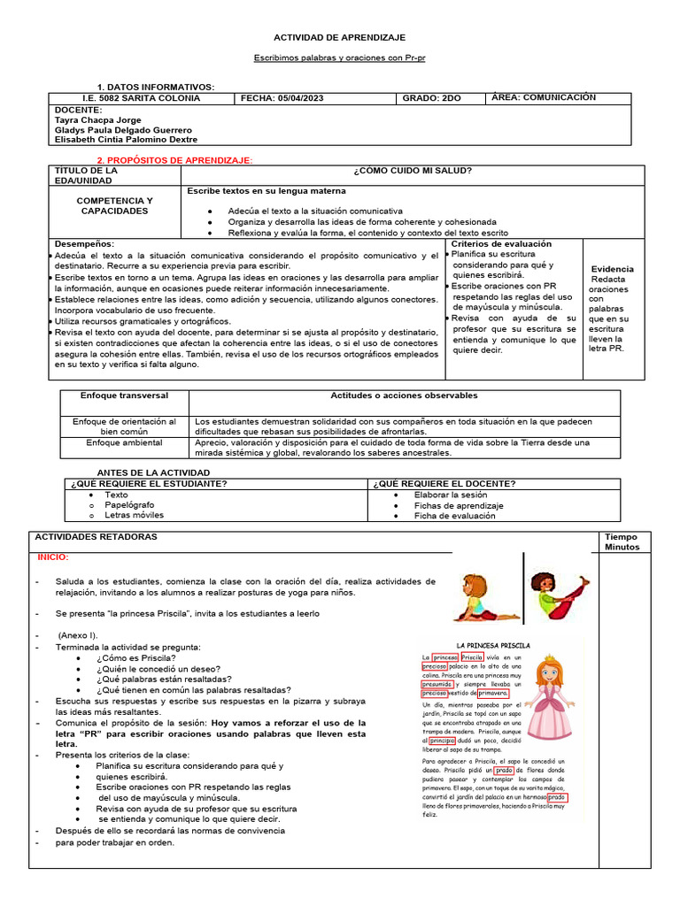 .Escribimos Oraciones Con PR | Descargar gratis PDF | Evaluación | Caso ...