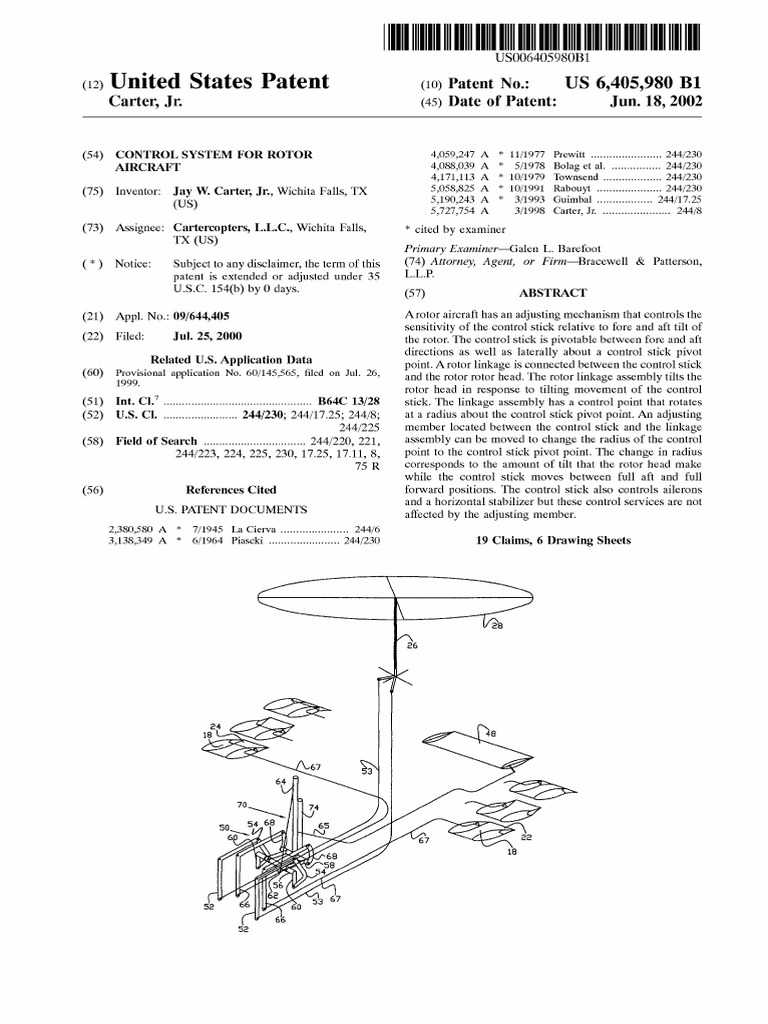 Patente Carter Jump Take Off Autogyro Control System For Rotor Aircraft ...