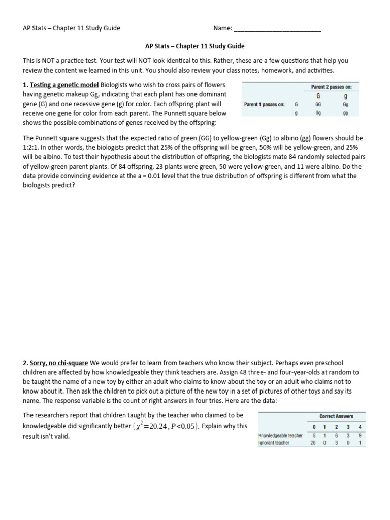 Chapter 11 Study Guide | PDF | Statistics