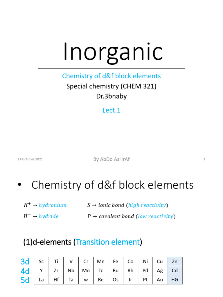 Chemistry of D&F Block Elements Lec1 | PDF | Coordination Complex | Ligand