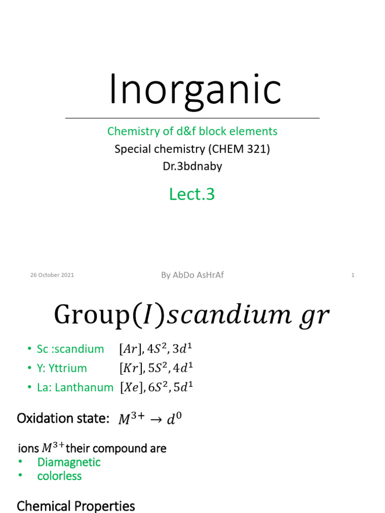 Inorganic Chemistry of d&f Block Elements | PDF | Zirconium | Chemical ...