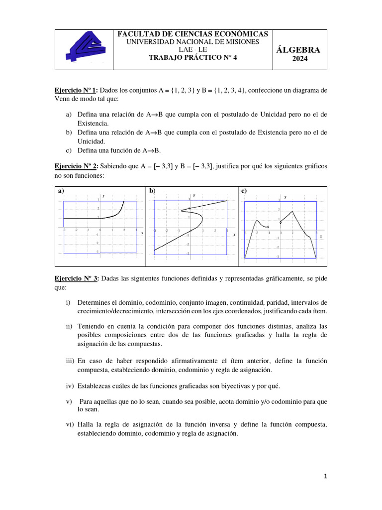 Álgebra LAE - LE - Práctico #4 | PDF | Función (Matemáticas) | Álgebra