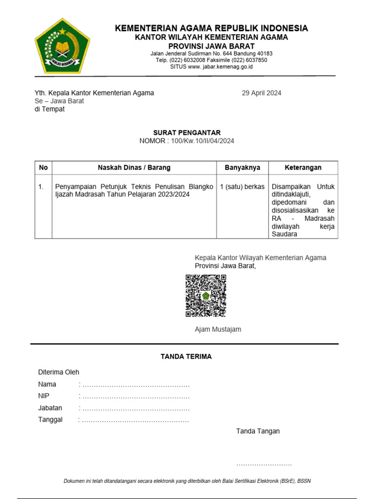 100 Pengantar Juknis Penulisan Blangko Ijazah Tahun Pelajaran 2023-2024 | PDF
