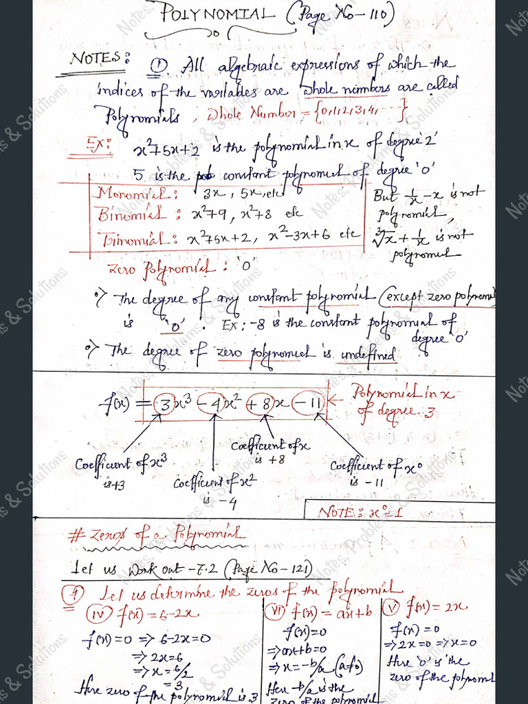 Class-IX, Chapter No.7 POLYNOMIAL@Problems & Solutions | PDF