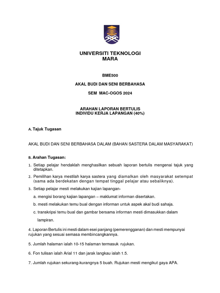 Arahan Laporan Bertulis Individu (Kerja Lapangan) Terkini | PDF