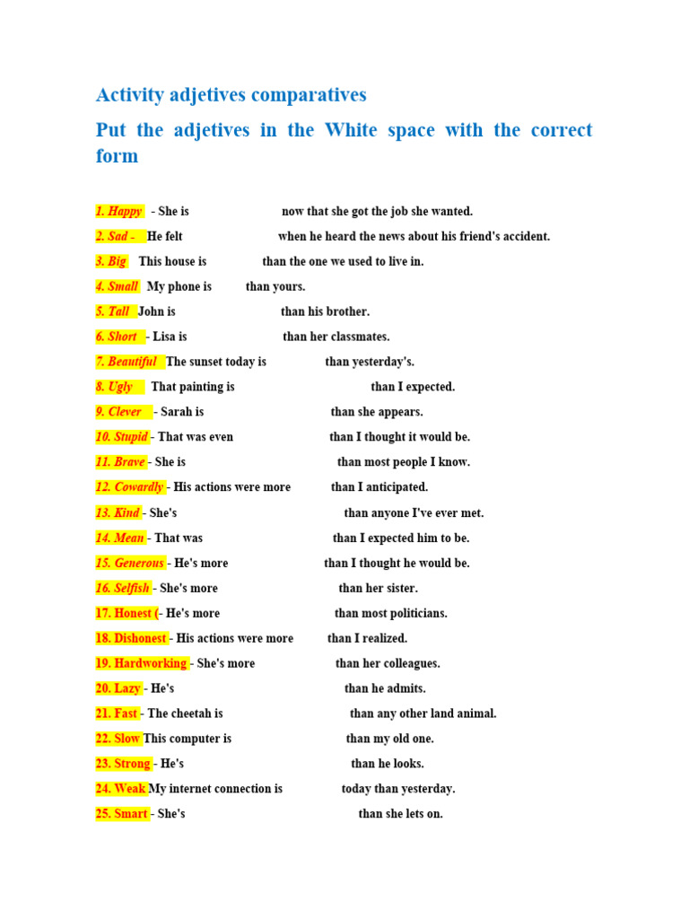 Activity Adjetives Comparatives | PDF