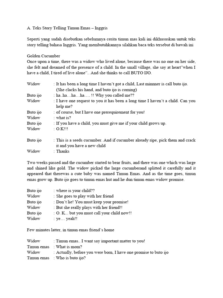 Story Telling Timun Emas | PDF