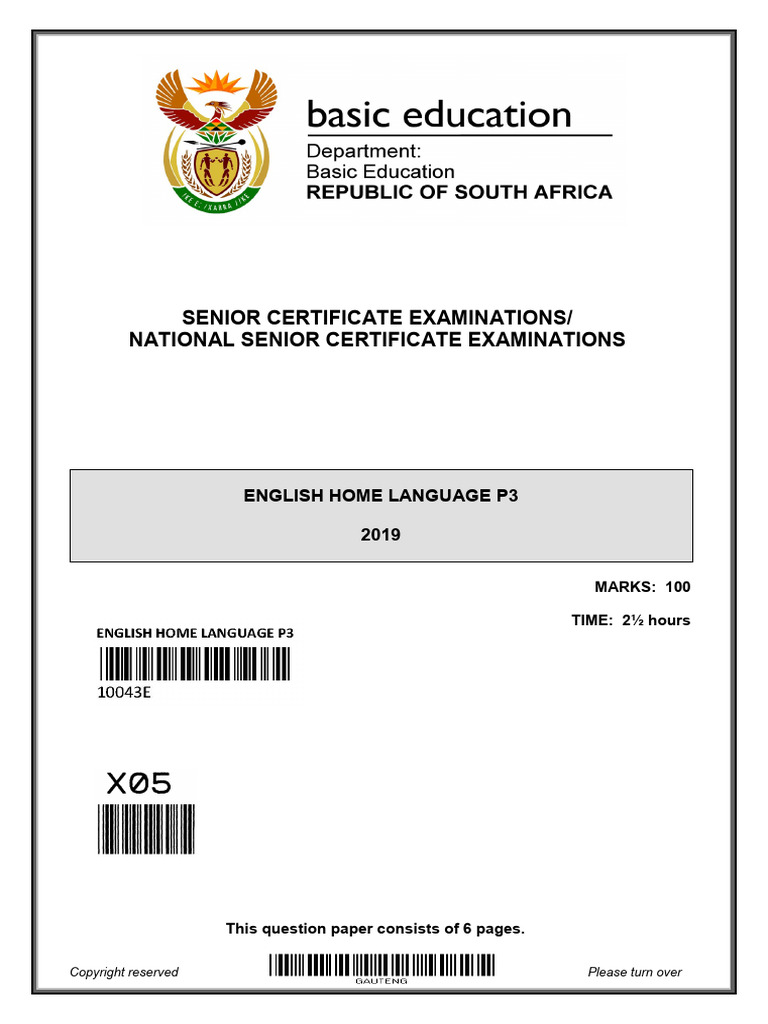 Grade 12 NSC English P3 - X05 (HL) June 2019 Question Paper | PDF ...