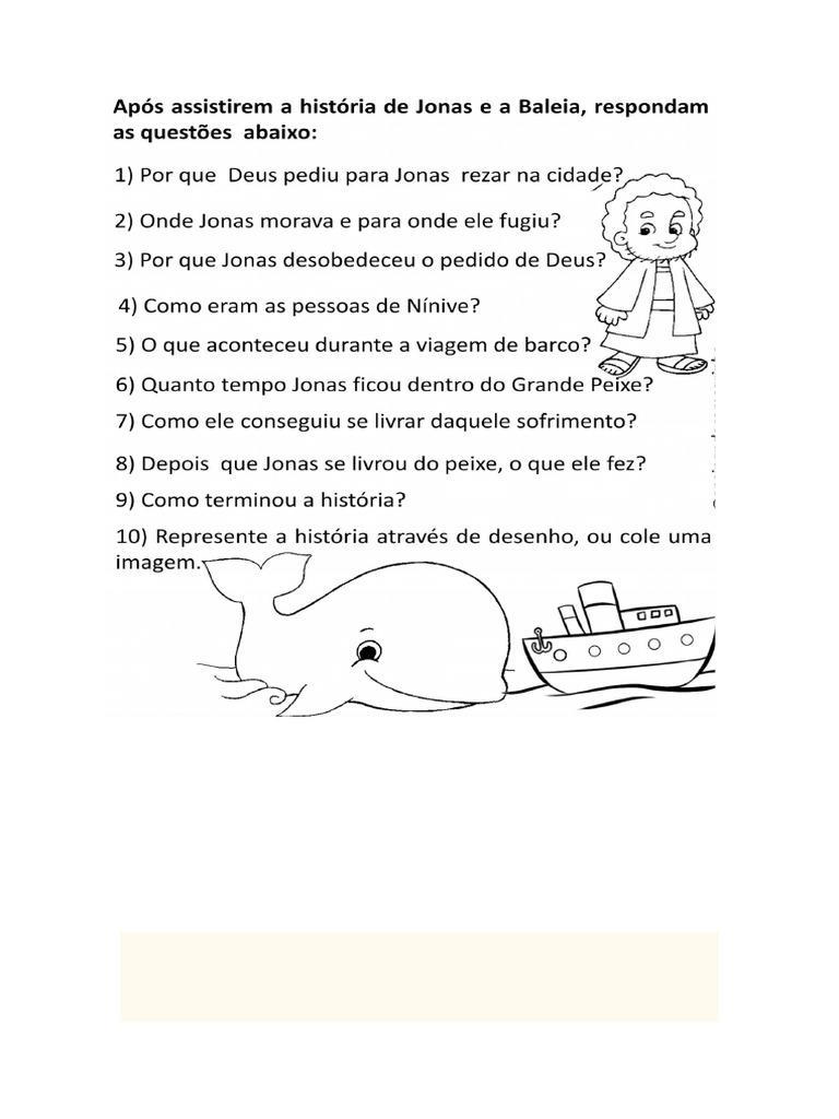 A História Do Profeta Jonas e A Baleia Ensino Religioso | PDF | Jonas | Amor