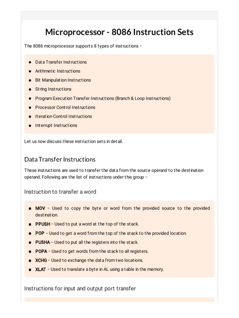 Microprocessor - 8086 Instruction Sets | PDF | Computing | Computer Engineering