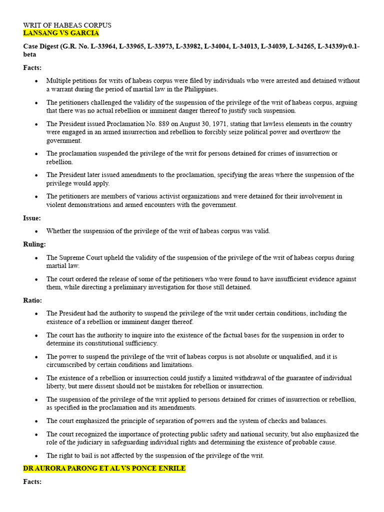 Writ of Habeas Corpus | Download Free PDF | Habeas Corpus | Political Law