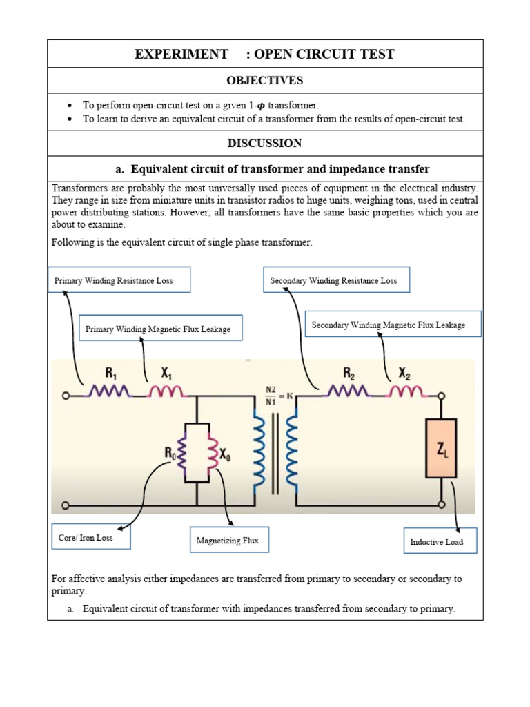 Lab 02 Open Circuit Test | PDF | Transformer | Physical Quantities