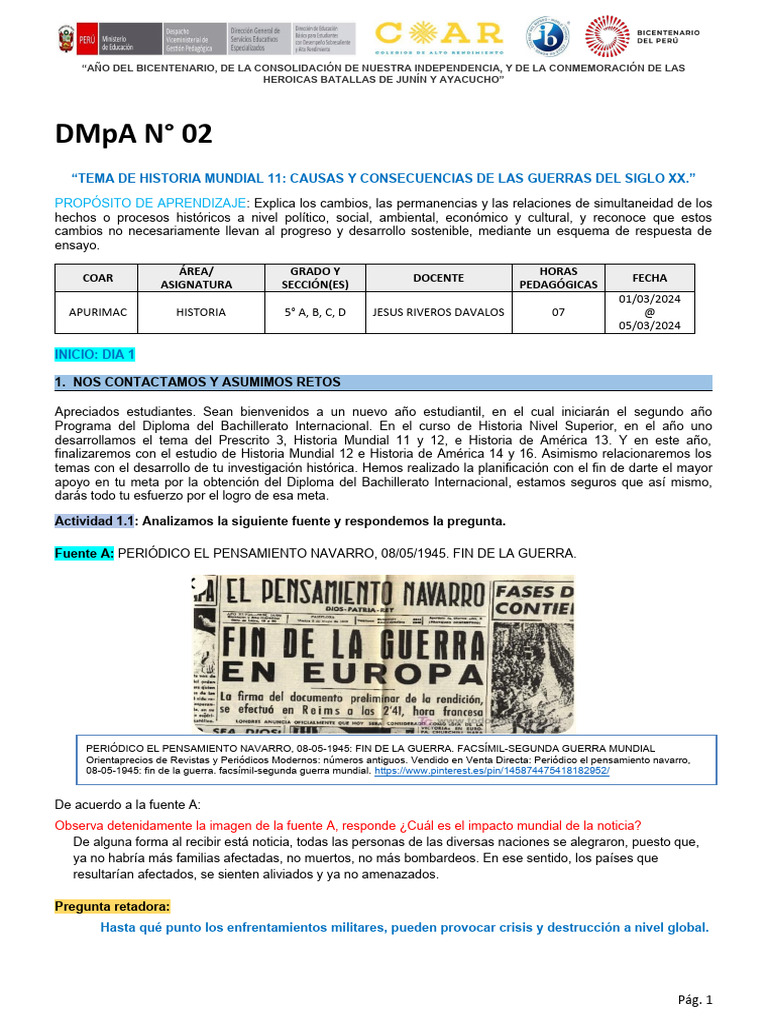 DMpA 02 - HISTORIA 5°.2024 | PDF | plan Marshall | Perú