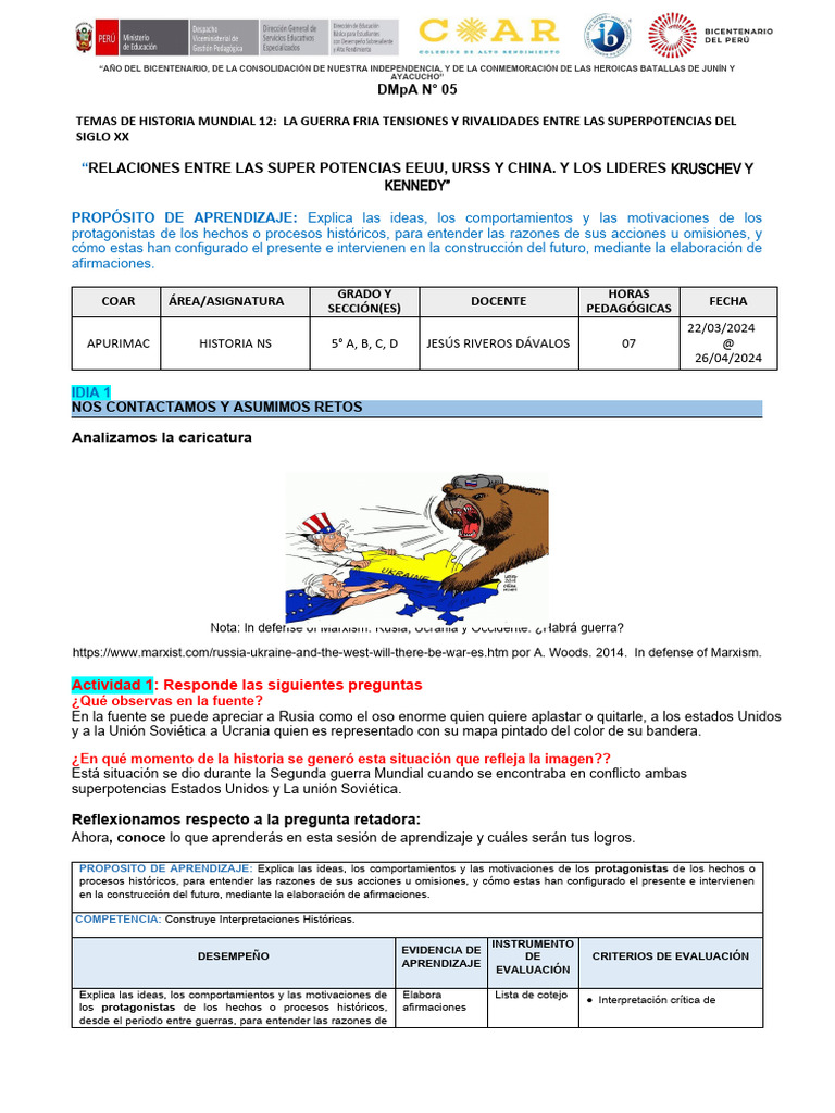 DMpA 05 - HISTORIA 5°.2024 | PDF | Unión Soviética | Política mundial