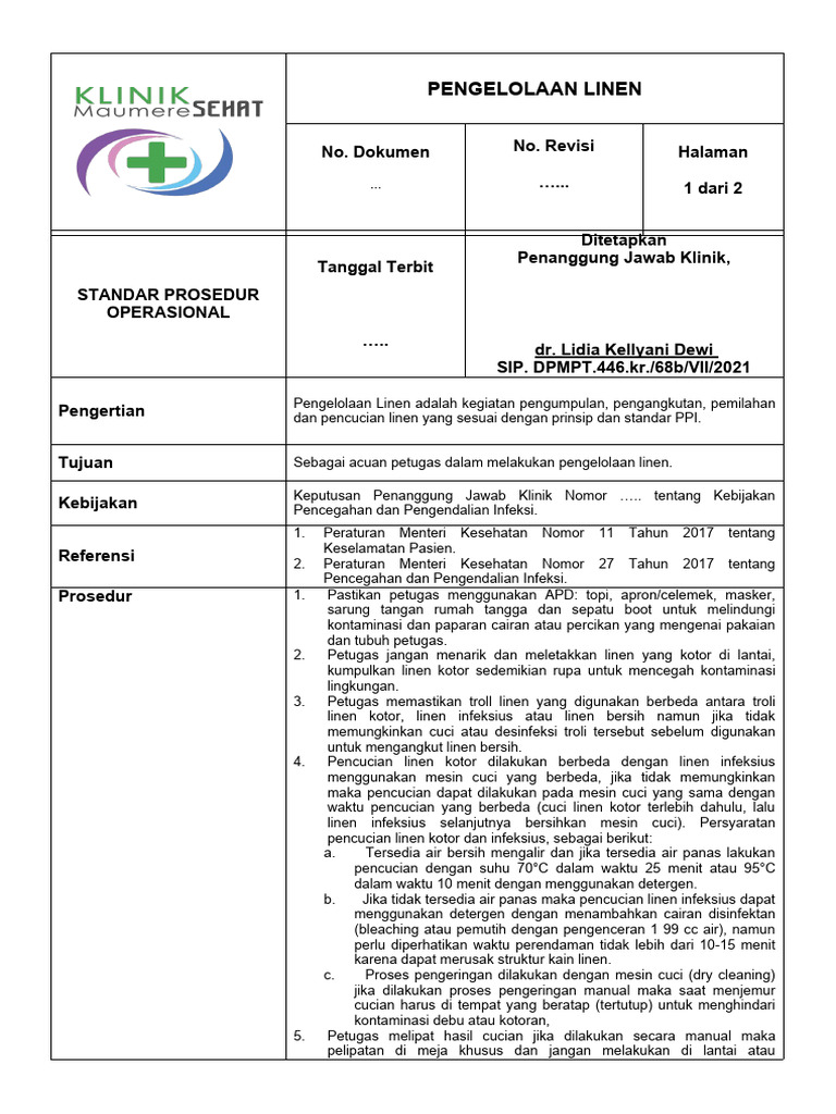 Spo Pengelolaan Linen | PDF