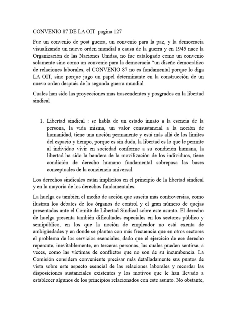Convenio 87 de La Oit | PDF | Organización Internacional del Trabajo | Derecho laboral