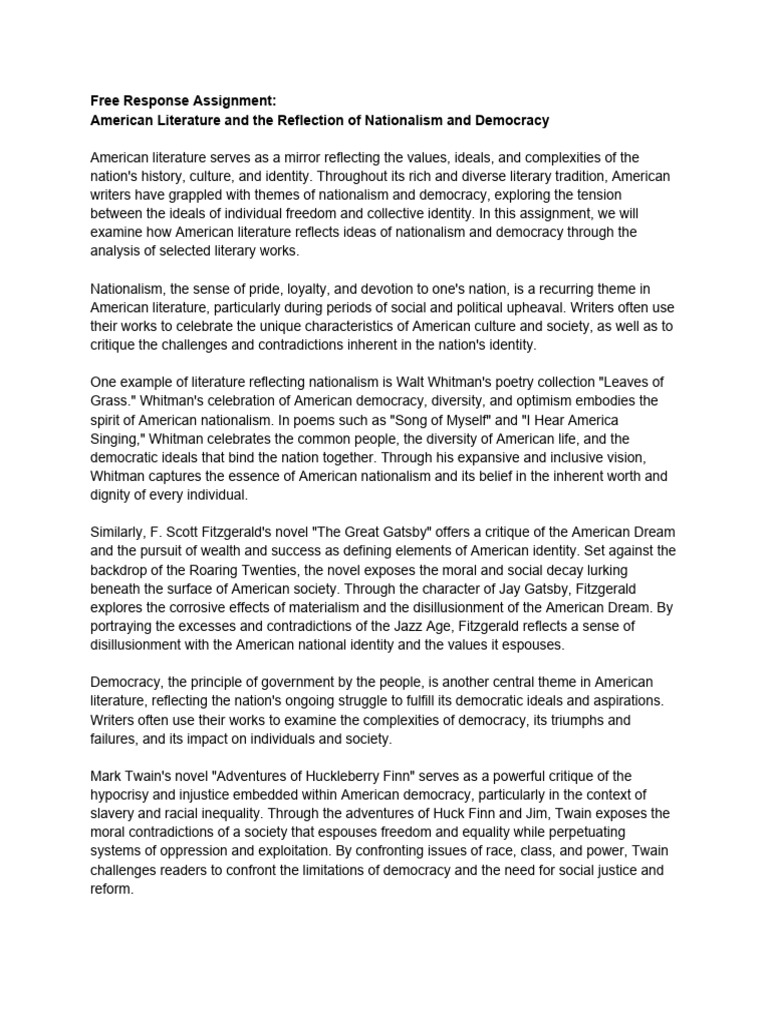 American Literature: Nationalism & Democracy | PDF | American ...