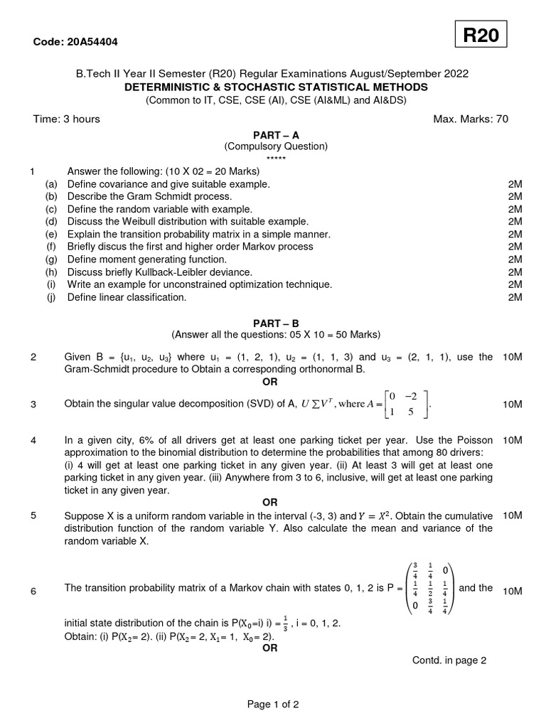 DSSM Previous Question Papers | PDF | Markov Chain | Probability Distribution